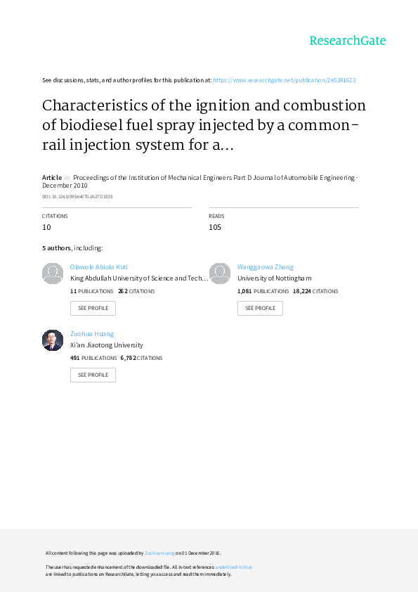 (PDF) Characteristics of the ignition and combustion of biodiesel fuel ...