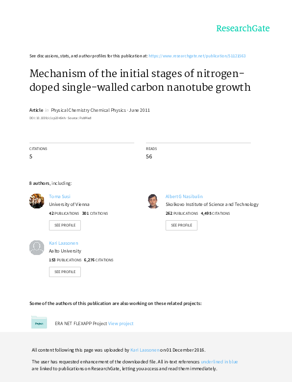 (PDF) Mechanism of the initial stages of nitrogen-doped single-walled carbon nanotube growth