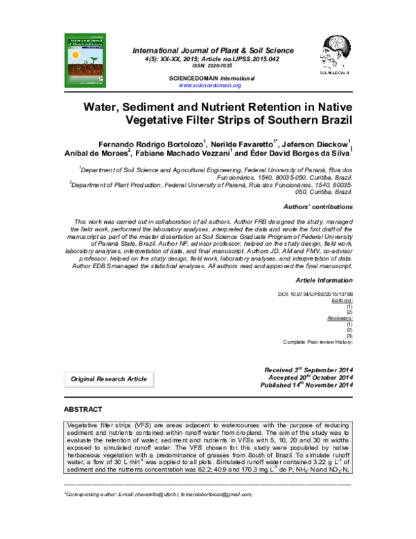 (PDF) Water, sediment and nutrient retention in native vegetative ...