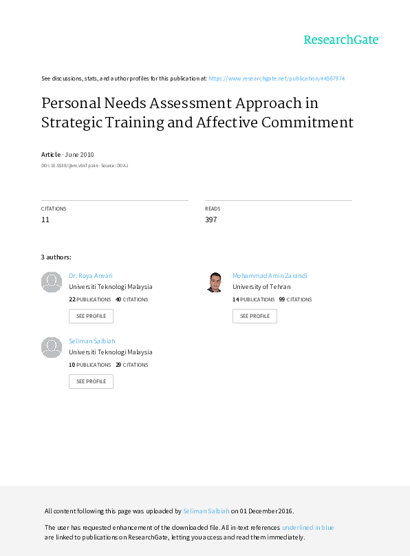 (PDF) Personal needs assessment approach in strategic training and ...