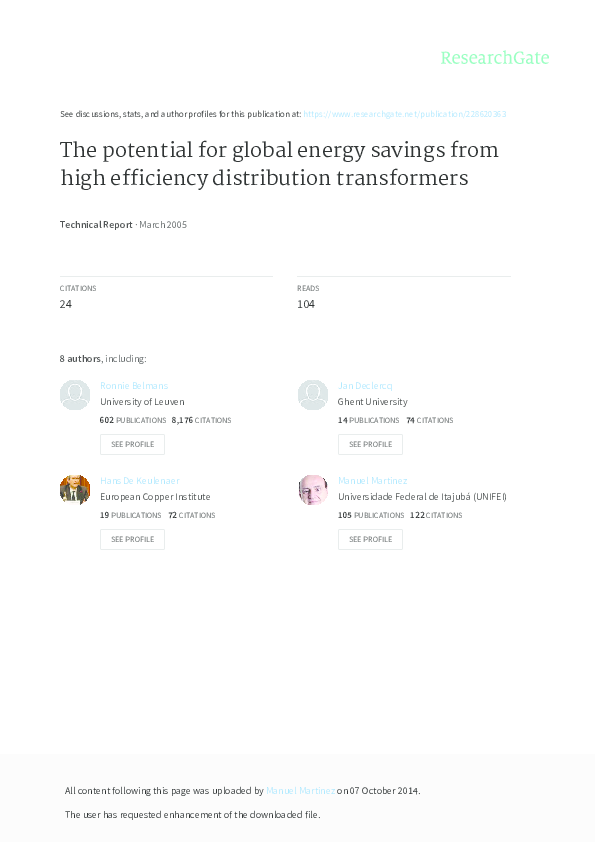 (PDF) Global Energy Savings Potential from High Efficiency Transformers