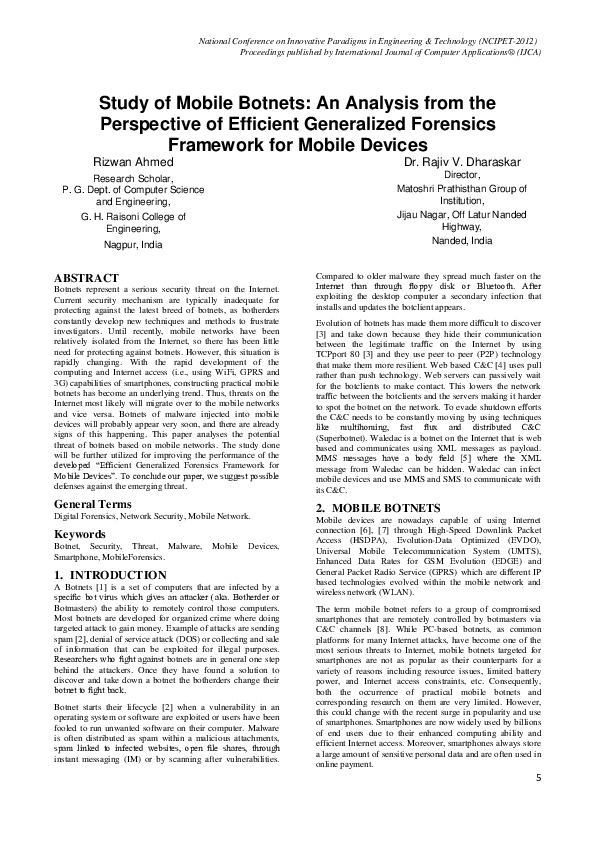 (PDF) Study of Mobile Botnets: An Analysis from the Perspective of Efficient Generalized ...