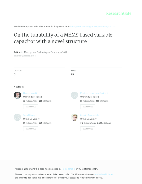 Pdf On The Tunability Of A Mems Based Variable Capacitor With A Novel Structure