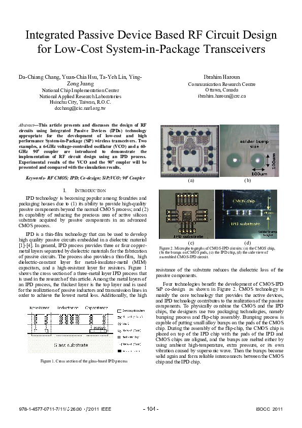 (PDF) RF Circuit Design with Integrated Passive Devices
