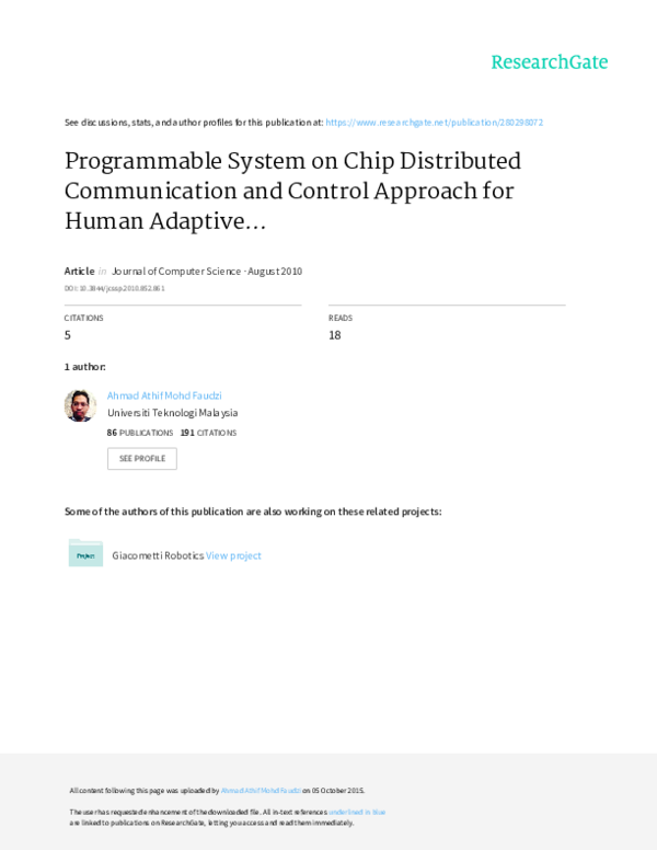 (PDF) Programmable system on chip distributed communication and control ...