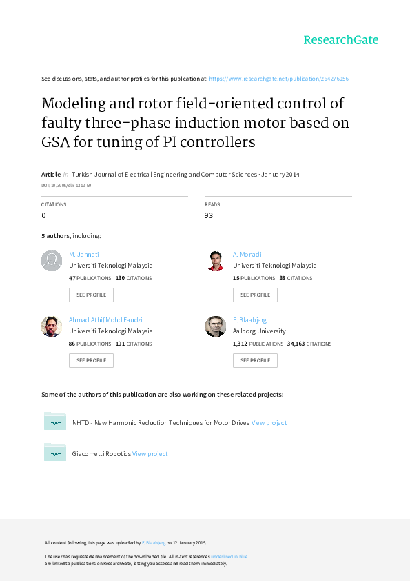 Pdf Modeling And Rotor Field Oriented Control Of A Faulty Three Phase Induction Motor Based On