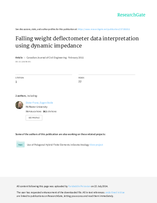(PDF) Falling weight deflectometer data interpretation using dynamic impedance