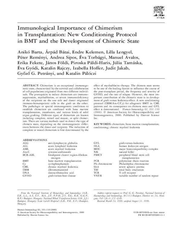 (PDF) Immunological importance of chimerism in transplantation: new ...