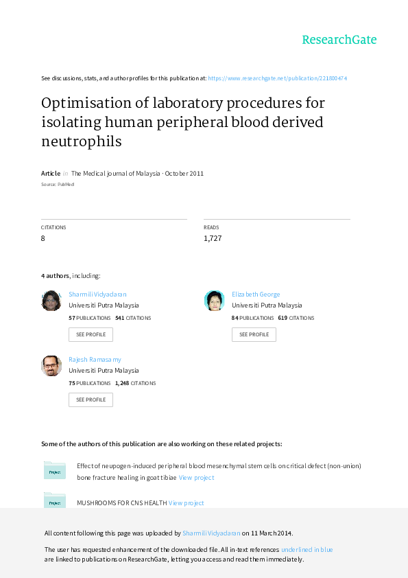 (PDF) Optimisation of laboratory procedures for isolating human ...
