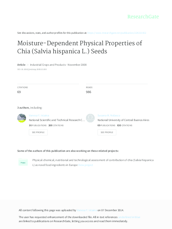 (PDF) Physical properties of chia ( Salvia hispanica L.) seeds