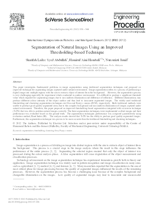 Pdf Segmentation Of Natural Images Using An Improved Thresholding Based Technique