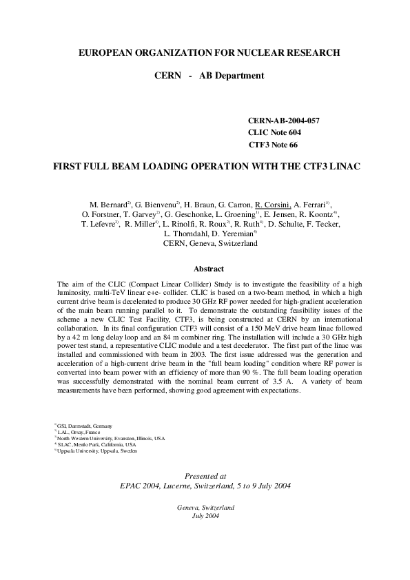 (PDF) First full beam loading operation with the CTF3 linac