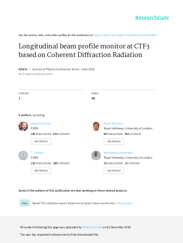 (PDF) Longitudinal beam profile monitor at CTF3 based on Coherent Diffraction Radiation