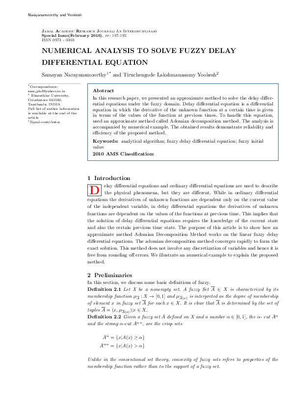 (PDF) A numerical method to solve Fuzzy Differential Equation