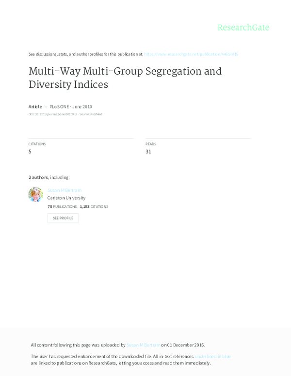 (PDF) Multi-way multi-group segregation and diversity indices