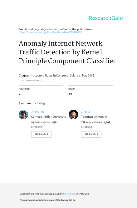 Pdf Anomaly Internet Network Traffic Detection By Kernel Principle Component Classifier