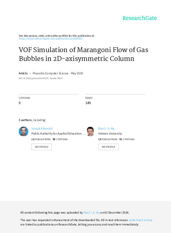 (PDF) VOF simulation of marangoni flow of gas bubbles in 2D ...