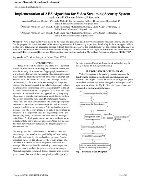 Pdf Implementation Of Aes Algorithm For Video Streaming Security System
