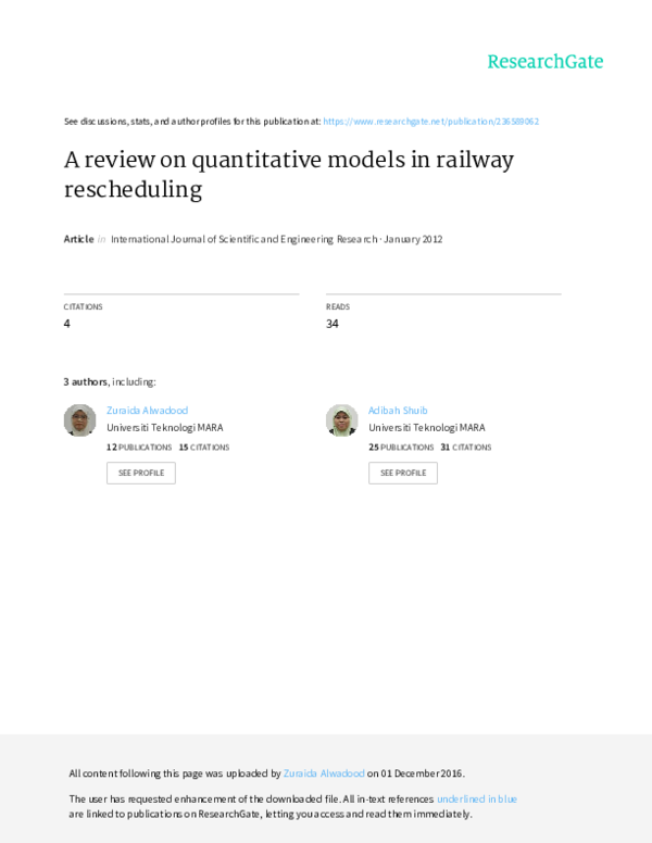 (PDF) A Review on Quantitative Models in Railway Rescheduling