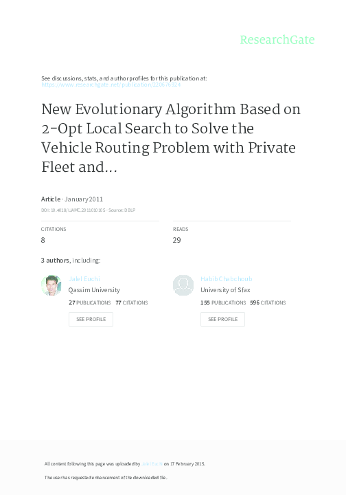 (PDF) New Evolutionary Algorithm Based on 2-Opt Local Search to Solve ...