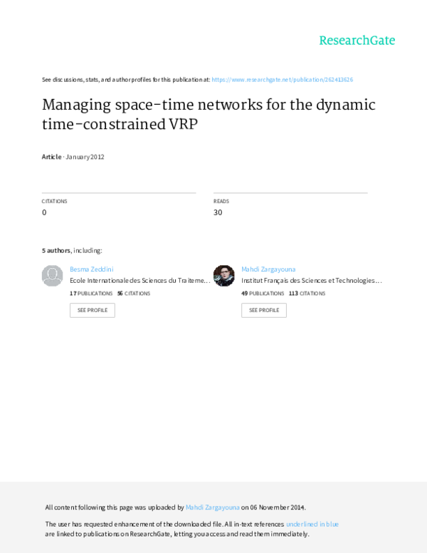 Pdf Managing Space Time Networks For The Dynamic Time Constrained Vrp