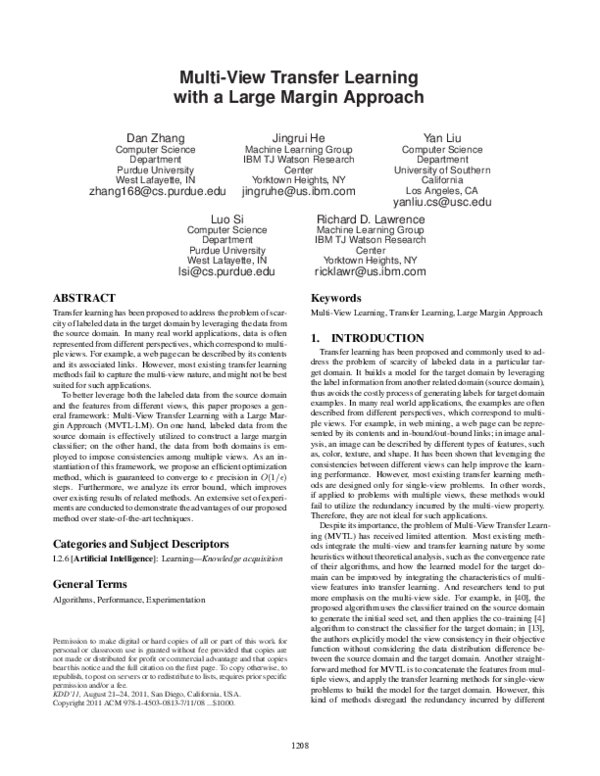 (PDF) Multi-view transfer learning with a large margin approach