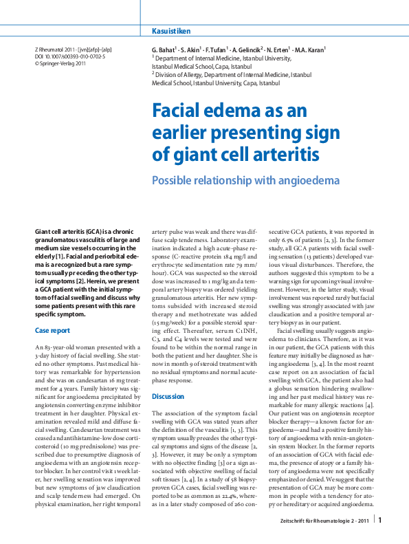 (PDF) [Facial edema as an earlier presenting sign of giant cell ...