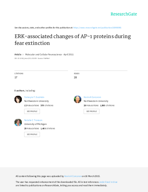 (PDF) ERK-associated changes of AP1 proteins during fear extinction ...