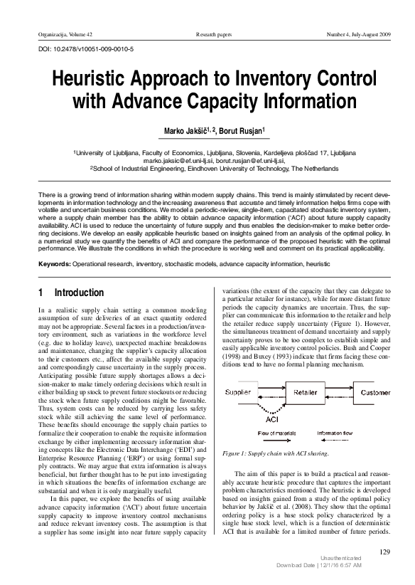 (PDF) Heuristic Approach to Inventory Control with Advance Capacity ...