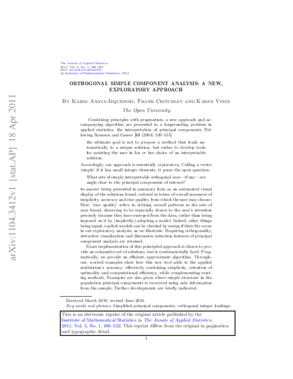 Pdf Orthogonal Simple Component Analysis A New Exploratory Approach