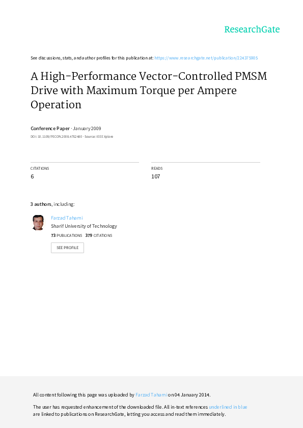 (PDF) A high-performance vector-controlled PMSM drive with maximum torque per ampere operation