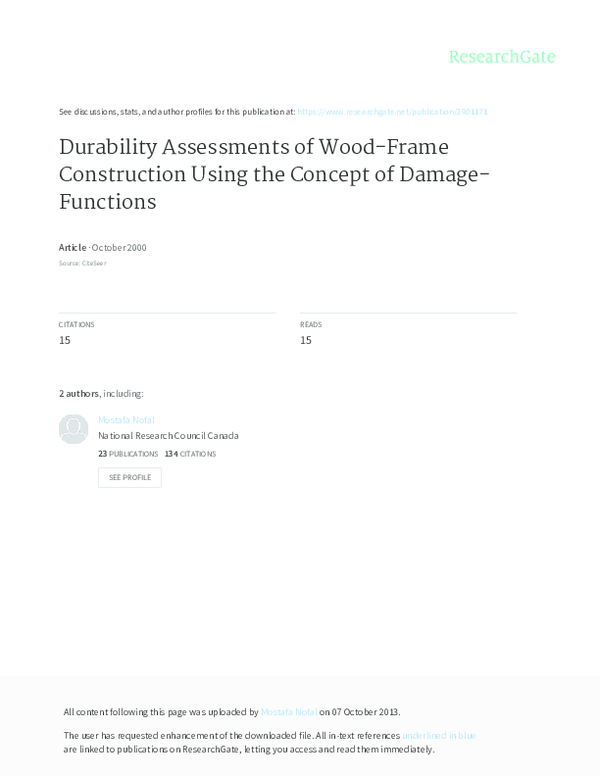 (PDF) Durability Assessments of Wood-Frame Construction Using the ...