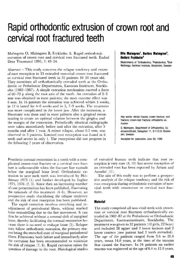(PDF) Rapid orthodontic extrusion of crown root and cervical root ...