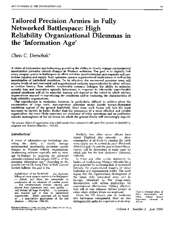 (PDF) Tailored Precision Armies in Fully Networked Battlespace: High ...