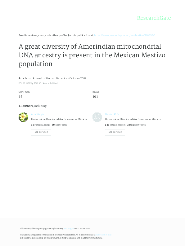 (PDF) A great diversity of Amerindian mitochondrial DNA ancestry is ...