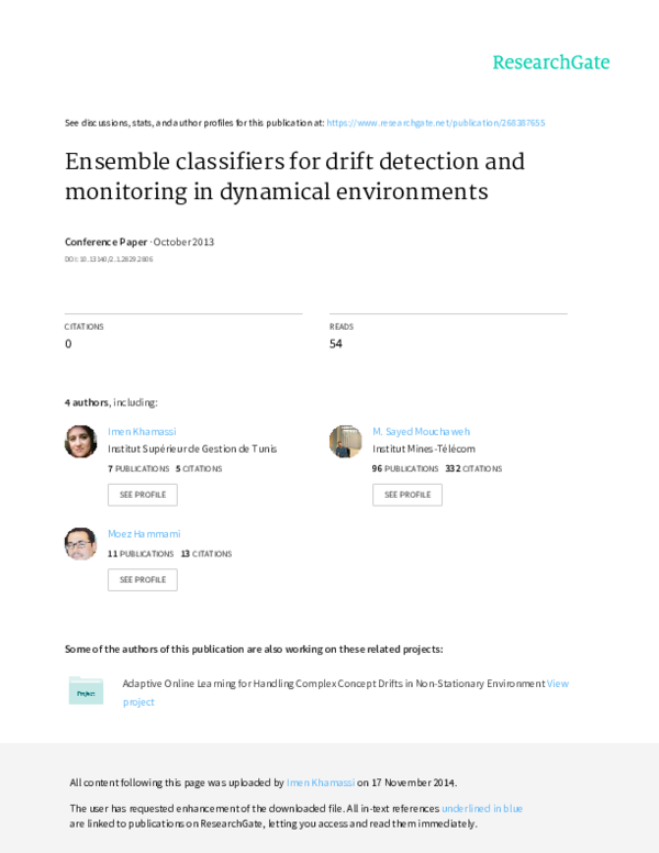 Pdf Ensemble Classifiers For Drift Detection And Monitoring In Dynamical Environments