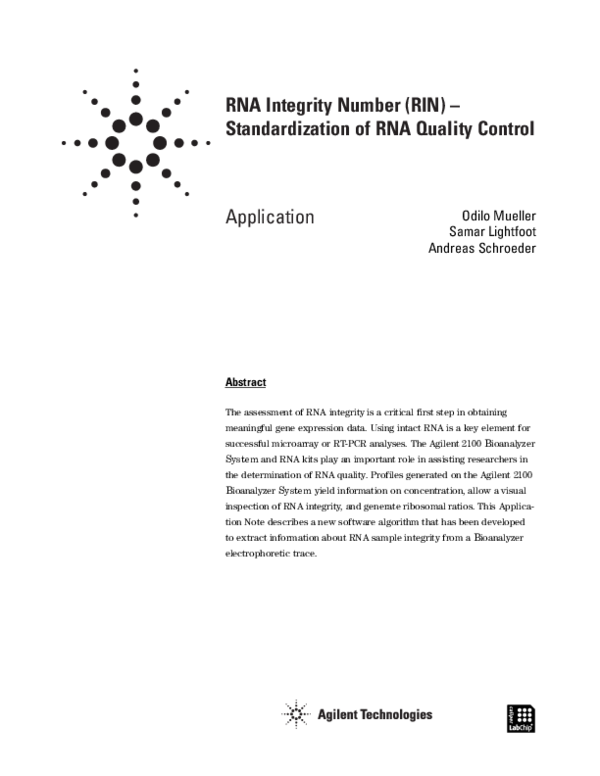 (PDF) RNA Integrity Number (RIN) – Standardization of RNA Quality ...