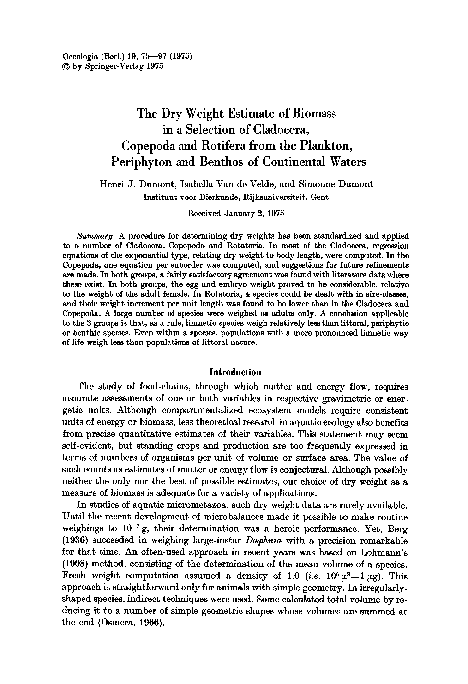 (PDF) The dry weight estimate of biomass in a selection of Cladocera ...