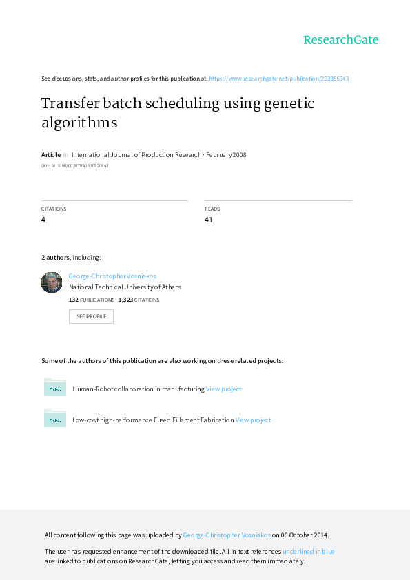 (PDF) Transfer batch scheduling using genetic algorithms