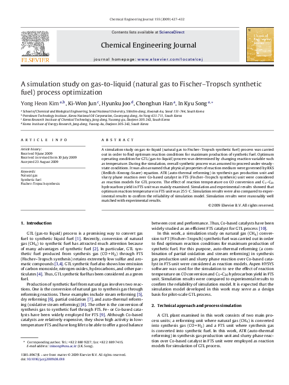 (PDF) A simulation study on gas-to-liquid (natural gas to Fischer ...