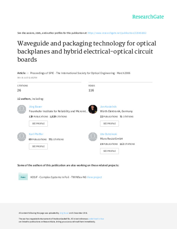 (PDF) Waveguide and packaging technology for optical backplanes and ...