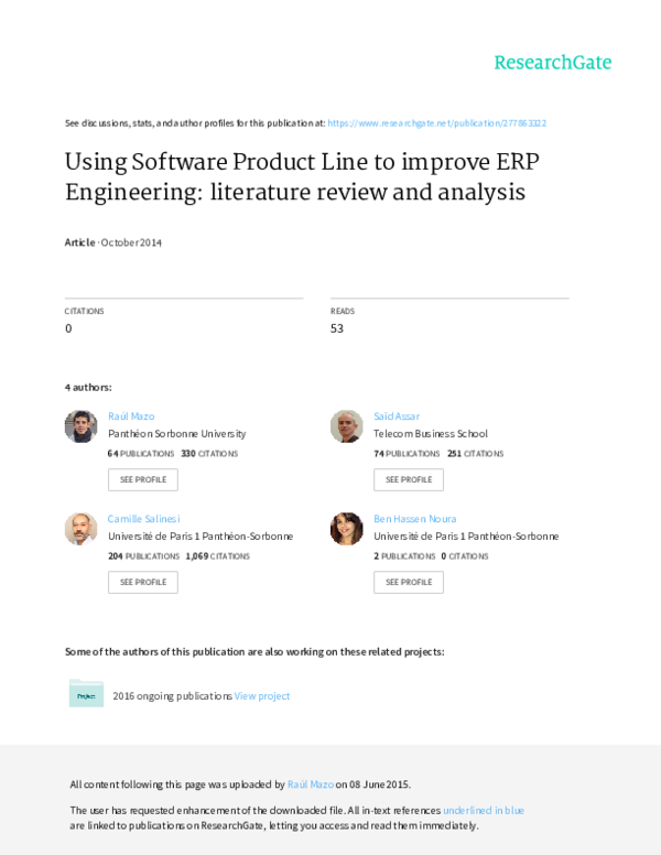 (PDF) Using Software Product Line to improve ERP Engineering ...