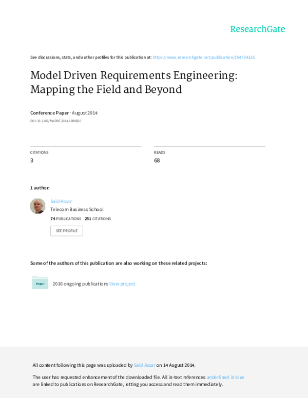 (PDF) Model Driven Requirements Engineering: Mapping the field and beyond
