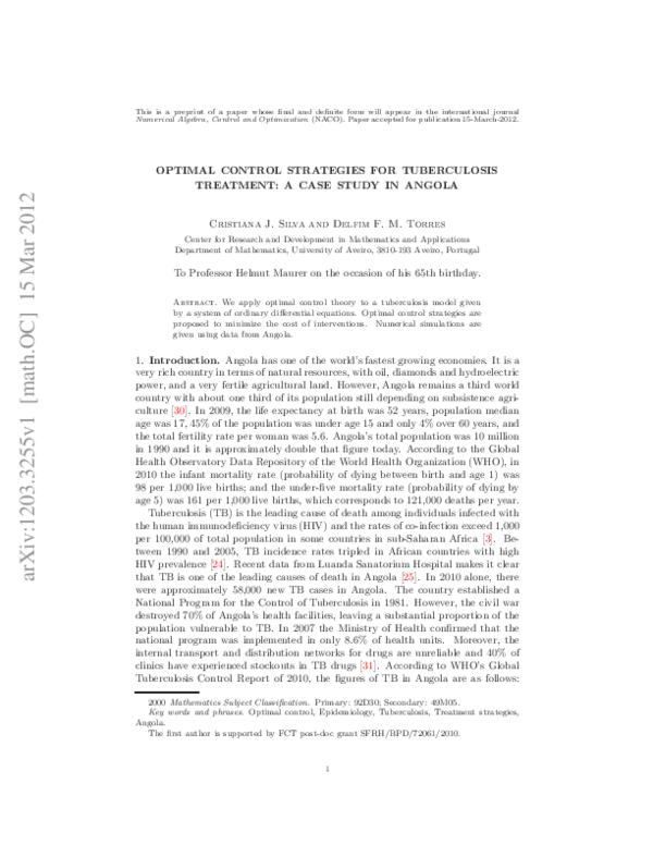 (PDF) Optimal control strategies for tuberculosis treatment: a case ...