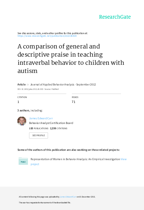 (PDF) A comparison of general and descriptive praise in teaching ...