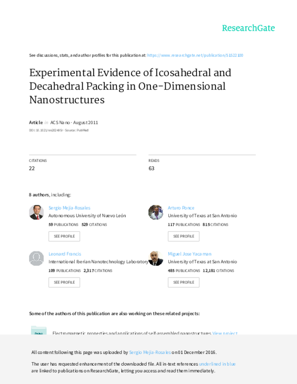 (PDF) Experimental Evidence of Icosahedral and Decahedral Packing in ...