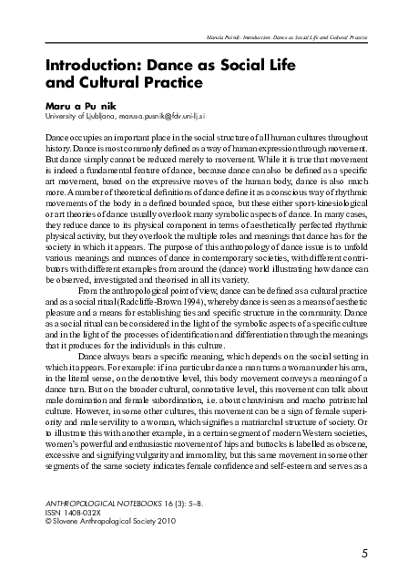 (PDF) Introduction: Dance as Social Life and Cultural Practice