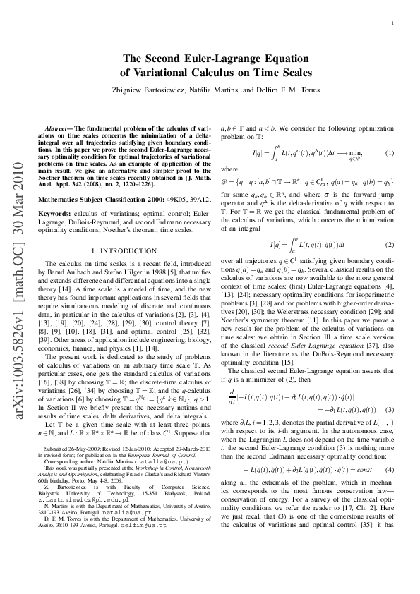 Pdf The Second Euler Lagrange Equation Of Variational Calculus On