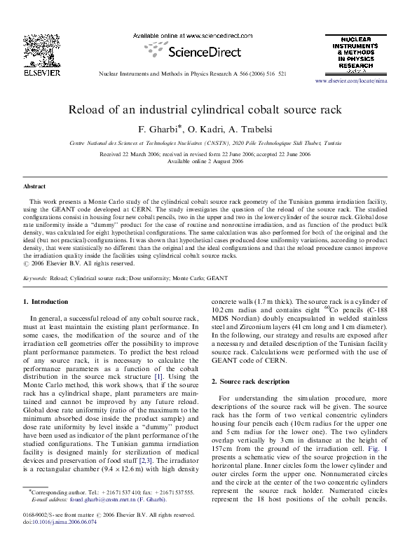 (PDF) Reload of an industrial cylindrical cobalt source rack