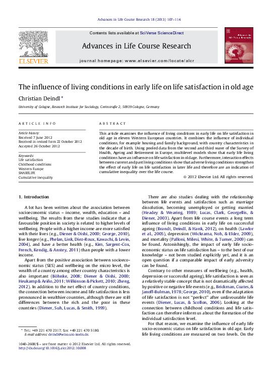 (PDF) The influence of living conditions in early life on life ...